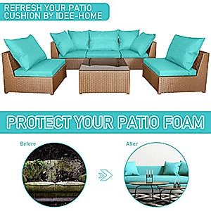 Kinlop 15 Pack Outdoor Cushion Covers Set, Replacement Patio Furniture Cushions, Outdoor Sectional Cushions for 6 Seat Sectional Furniture Sofa Chair with Water Repellent Fabric Cover (Turquoise)