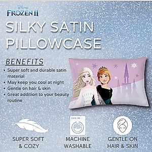 Frozen Elsa & Anna Beauty Silky Satin Standard Reversible Pillowcase Cover 20x30 for Hair and Skin, (Official) Disney Product by Franco