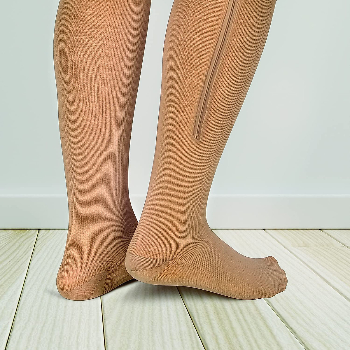 EWRGGR 2 Pair Zip Compression Socks for Women Closed Toe Zipper Socks abckd Wide Calf Easy on off 15-20 mmHg