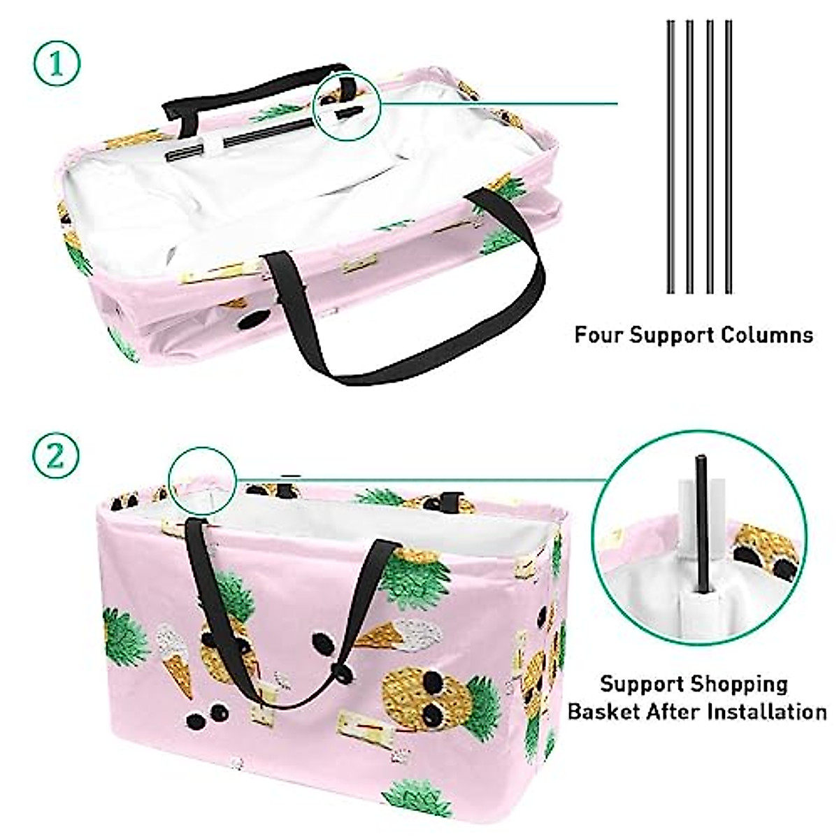 Cartoon Fruit Full Print Large Capacity Laundry Organizer Tote Bag - Reusable and Foldable Oxford Cloth Shopping Bags