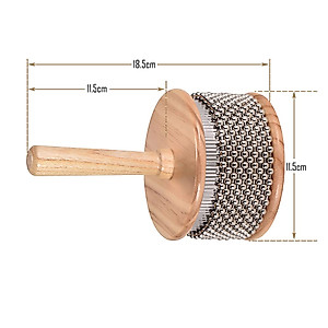 Heysland Wooden Cabasa Percussion Musical Instrument Metal Beaded Chain and Cylinder Pop Hand Shaker for Band Music Education 4.5in HL01B