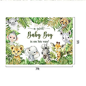 Lofaris Safari Baby Shower Backdrop for Photography Jungle Animals Baby Shower Background Newborn Baby Party Decorations for Boy Cake Table Banner 7x5ft