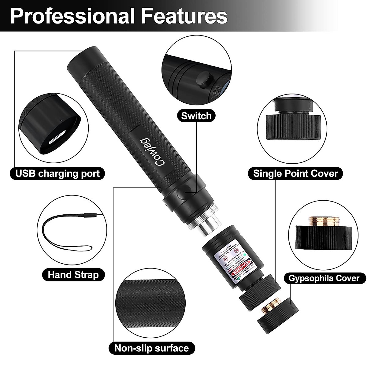 Cowjag Laser Pointer High Power, Long Range 10,000 ft Red Powerful Handheld Flashlight with Adjustable Focus, Red Laser Pointer for Night Astronomy Outdoor and Hiking(Red Light)