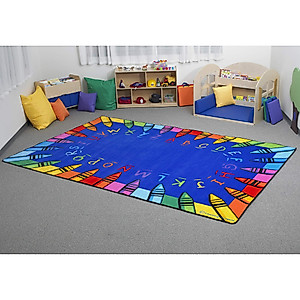Learning Carpets Alphabet Crayon 108" x 72" Rect. ABC Border Classroom Rug, Preschool/Homeschool Kids/Baby Carpet, Daycare Furniture & Playroom Décor