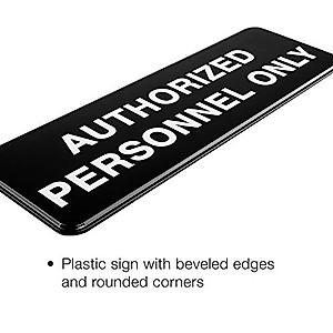 Excello Global Products Authorized Personnel Only Sign: Easy to Mount Informative Plastic Sign with Symbols 9x3, Pack of 3 (Black)