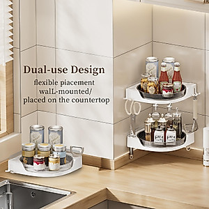 akinbas Corner Shower 2 Tier Caddy Lazy Susan Organizer 360 Rotating Corner Shelf Wall Mounted with No Drilling Shelves for Bathroom Dorm and Kitchen (White)