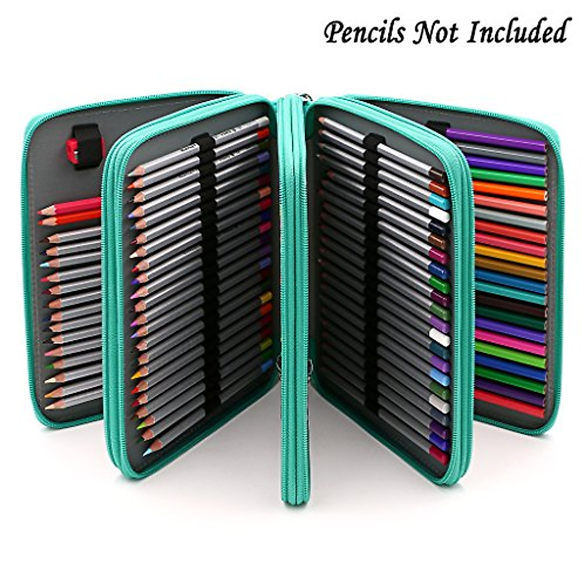 BTSKY Colored Pencil Case Holder- Big Capacity Deluxe PU Leather Storage Pencil Organizer Holds 160 Pencils with Handle Strap for School College Office Watercolor Pencils Organization(Green)