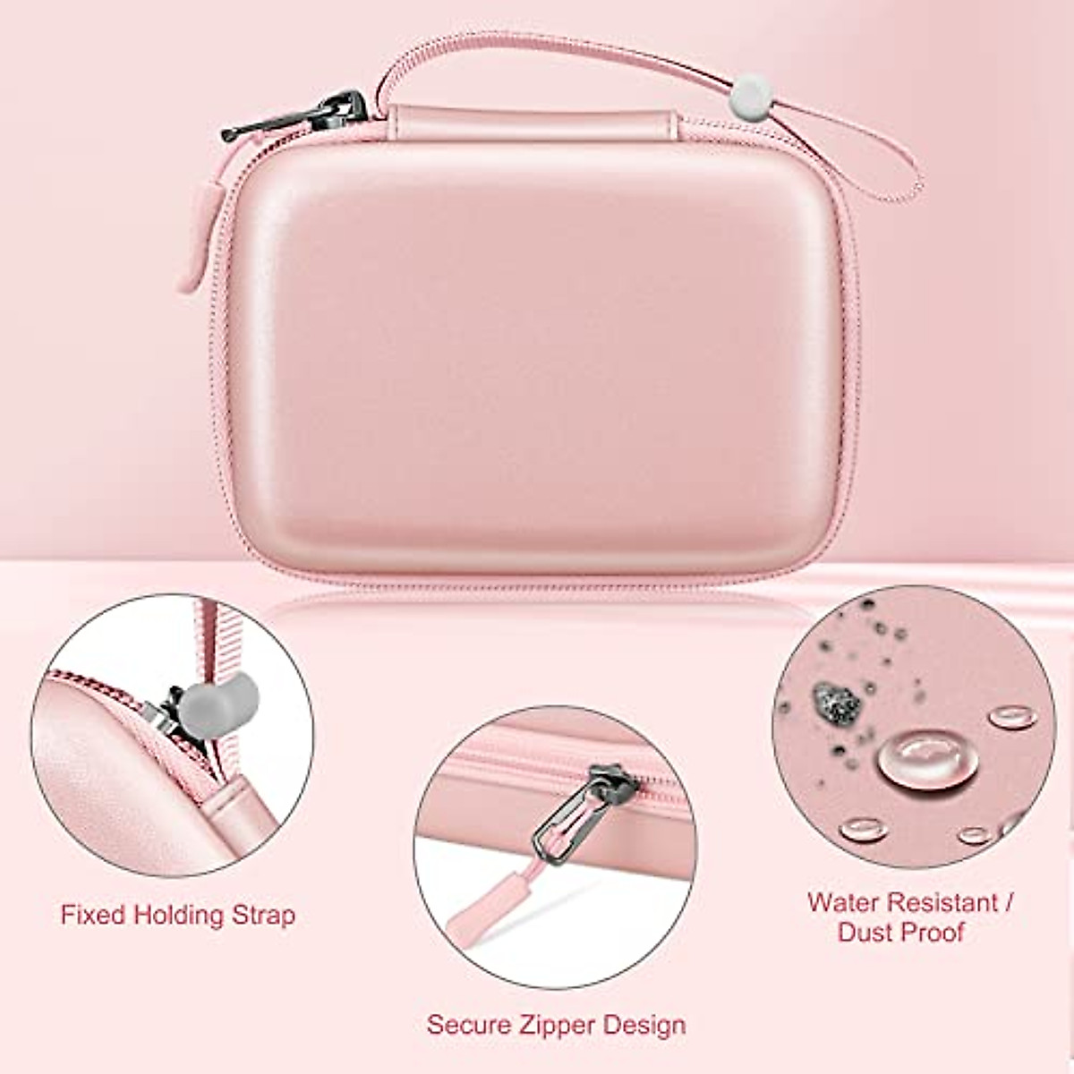 Fintie Kids Camera Case Compatible with Seckton/GKTZ/WOWGO/OMZER/Suncity/Agoigo/Ourlife/Rindol/Unicorn Toys Digital Camera & Video Camera, Hard Carrying Bag with Inner Pocket, Rose Gold