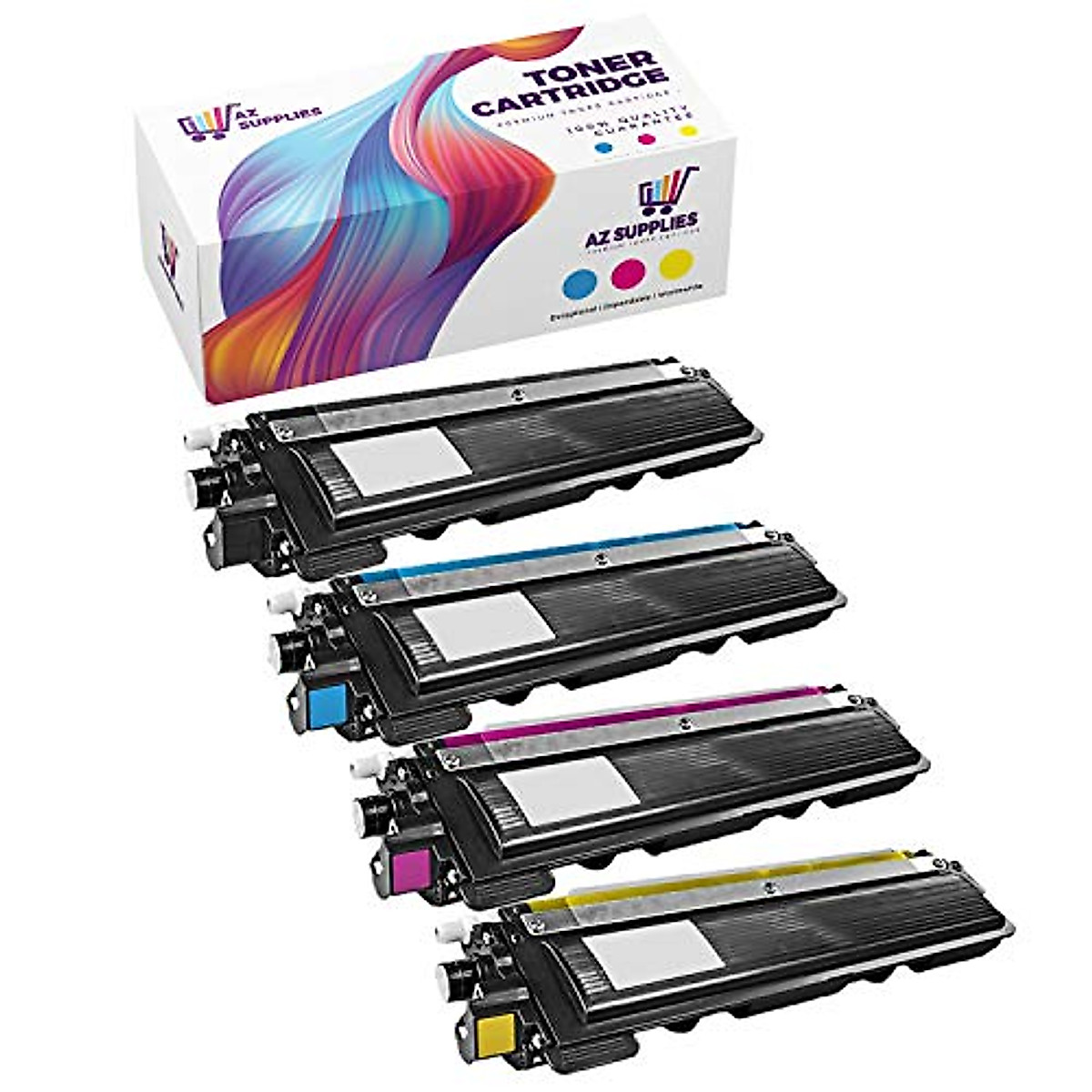 AZ Supplies Compatible Toner Cartridges Replacement for Brother TN210 for use in HL-3040CN, HL-3045CN, HL-3070CW, HL-3075CW, MFC-9010CN, MFC-9120CN, MFC-9125CN,MFC-9320CW,MFC-9325CW (B,C,Y,M, 4-Pack).