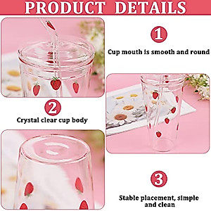 XIDAJIE 17Oz Large Glass Water Bottle With Straw Lid Clear Water Bottle With Straw Strawberry Cup Strawberry Water Bottle Kawaii Cups For Coffee Juice Drinking Water Mug