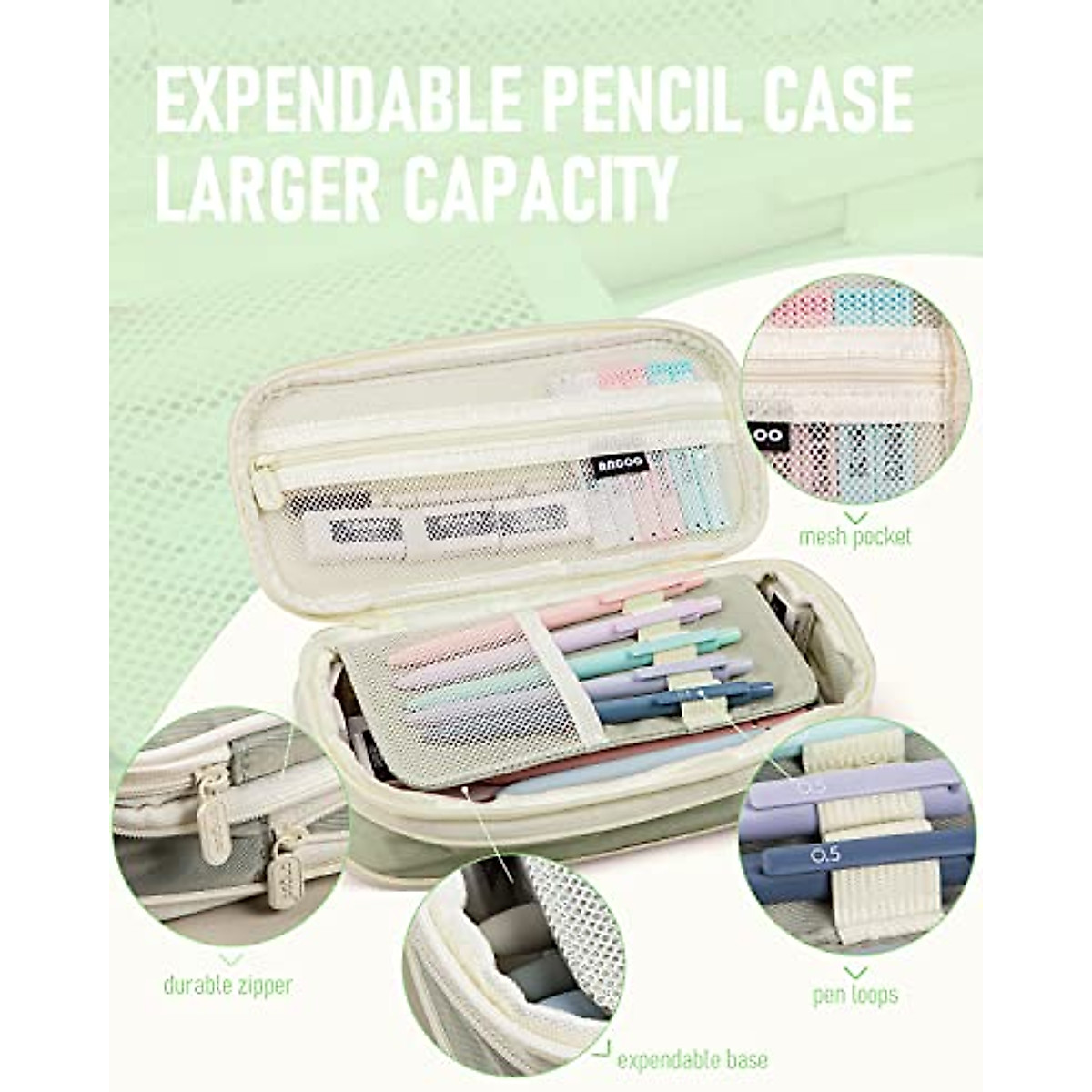 Nicpro 46PCS Aesthetic School Supplies With Big Capacity Pen Case, 26PCS Cute Pastel Mechanical Pencils 0.5 mm & 0.7 mm with 12 Tube HB Lead Refills, Erasers,Eraser Refills for Student Writing Drawing
