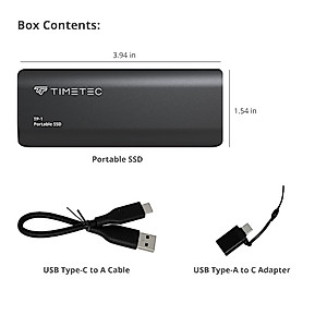 Timetec 2TB Portable External SSD USB3.2 Gen2 Type C Up to 550MB/s Ultra-Light Aluminum Mini External Solid State Drive with USB C to A Cable/USB A to C Adapter for Desktops/Laptop/Mac/Mobile - Black