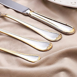 Zerophilo Silverware Set Gold Cutlery Set Mirror Polished Flatware Set Stainless Steel knife fork spoon Dishwasher Safe Gift of Wedding Housewarming Service for 1 (Gold)