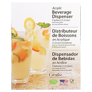CreativeWare Beverage Dispenser With Ice Cylinder And Fruit Infuser, Clear