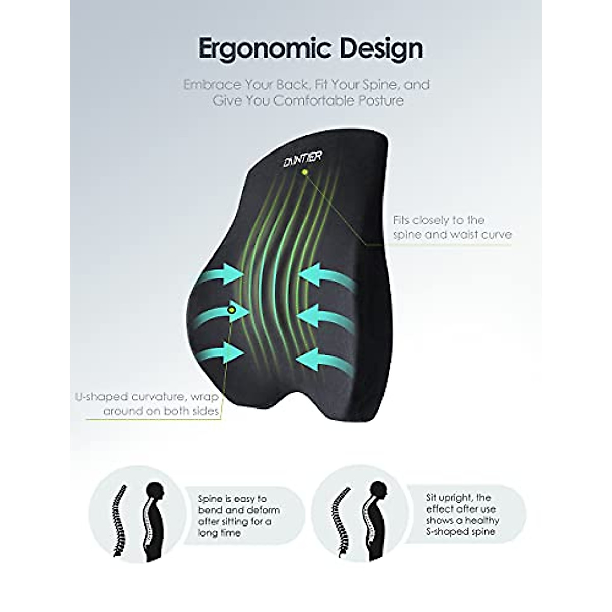 DAINTIER Back Cushion,Lumbar Support Cushion Pillow,100% Memory Foam Car Cushion, Office Chair Cushion for Back Pain Relief, Ideal Back Support for Car Seat, Gaming Chair，Wheelchair…