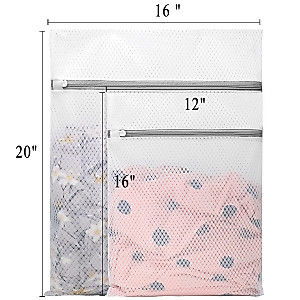 3Pcs Durable Diamond Mesh Laundry Bags for Delicates (2 Large 16 x 20 Inches, 1 Medium 12 x 16 Inches)