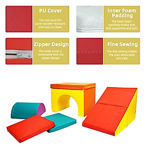 67i Toddler Foam Blocks Climbing Blocks Indoor Climbing Blocks for Toddlers 1-3 Soft Play Climbing Play Equipment Foam Blocks 5-Piece Climbing Blocks Indoor Play Foam Climbing Blocks (Red Yellow)