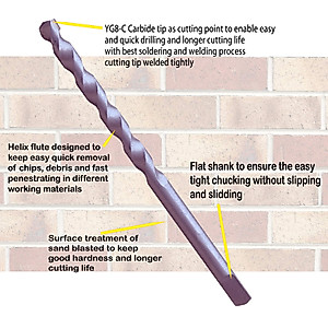 Masonry Drill Bits 5/32 in.x 4-1/2 in. Carbide Tip Flat Shank Drill Concrete Stone Bricks-10Pcs