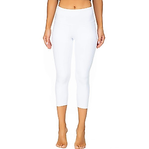 Kcutteyg Yoga Pants for Women with Pockets High Waisted Leggings Workout Sports Running Athletic Pants (Capri White, Large)