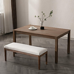 DM Furniture Linen Dining Bench Upholstered Entryway Bench Farmhouse Shoe Bench Seat Ottoman for Hallway Living Room Bedroom End of Bed Dining Room Kitchen, 45.5" Long, Beige