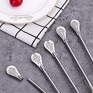 Wenplus 6 Pcs Yerba Mate Bombilla Drinking Filter Straws with 2 Pcs Cleaning Brushes Detachable Stainless Steel Drinking Straws, 7.3 Inch