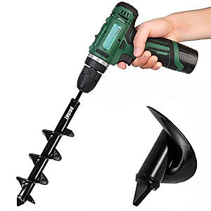 Jayzod Auger Drill bit for Planting 1.6”X10"&4”X12"&3.5”X20"Black Garden Auger Spiral Drill Bit,Bulb & Bedding Drill Augers,Plants Drill bit for 3/8” Hex Drive Drill