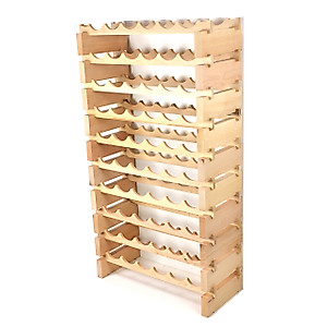 sfDisplay.com,LLC. Modular Wine Rack Pine Wood 24-72 Bottle Capacity Storage 6 Bottles Across up to 12 Rows Stackable Newest Improved Model (60 Bottles - 10 Rows)