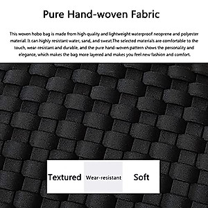 Fashion Hobo Bag Handmade Woven Casual Female Handbag Large Capacity Neoprene Tote Bag Patchwork Women Shoulder Bags (Black)