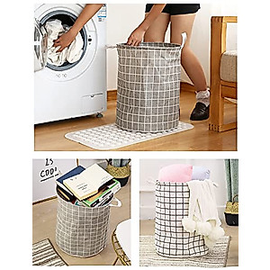 COTTNY Laundry Basket Cotton Collapsible Organizer Basket, 3pcs Waterproof Round Storage Bin with Handles, 12.9"x12.9"x16.9" Storage Baskets for Home, Office, Toy Household Organizer, Grey+White+Pink