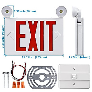 TORCHSTAR Red Exit Sign with Emergency Lights, UL 924, Two LED Adjustable Head, Emergency Exit Light with Battery Backup, Double Face, AC 120/277V, Exit Signs for Business, Damp Location, Pack of 4