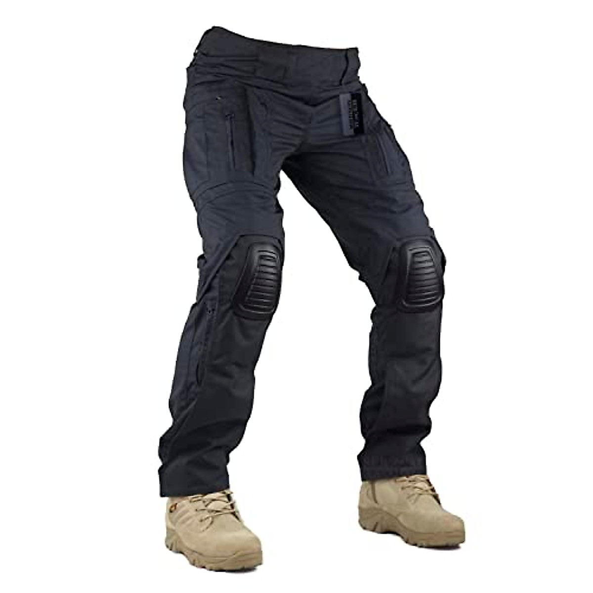 Survival Tactical Gear Pants with Knee Pads Hunting Paintball Airsoft BDU Military Camo Combat Trousers for Men (Black, L)