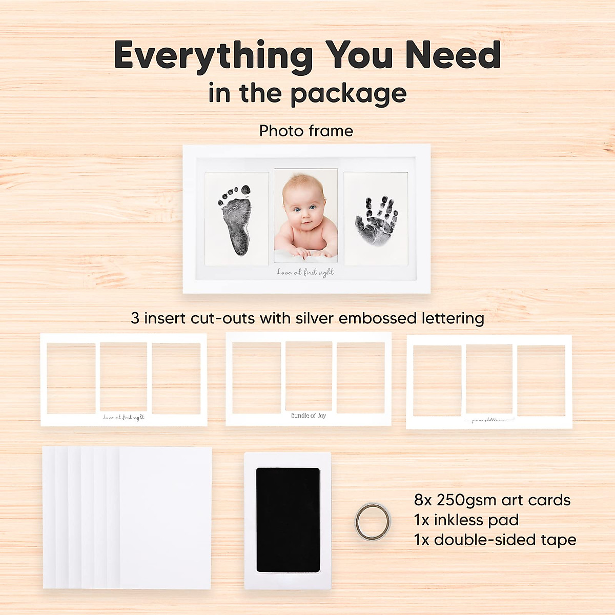 KeaBabies Inkless Baby Hand And Footprint Kit Frame and Baby Hand and Footprint Kit - Personalized Baby Picture Frame for Newborn - Baby Footprint Kit