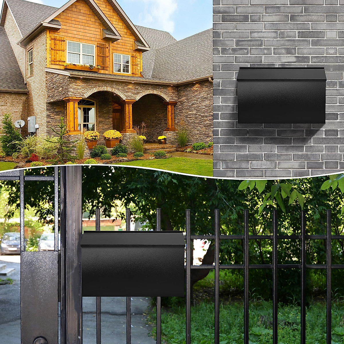 KYODOLED Wall-Mount Mailbox for House,Large Capacity Mail Box,Galvanized Steel Rust-Proof Metal Post Box,Mailboxes for Outside,15.7"x9.9"x4.9" Black