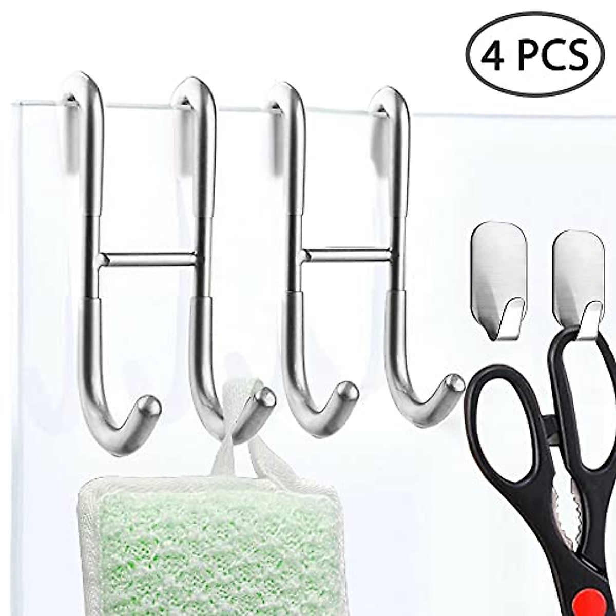 AIFUDA 4 Pcs Towel Hooks, Over Door Hook S Hooks Towel Hooks for Bathrooms Frameless Shower Door with Self Adhesive Wall Hooks