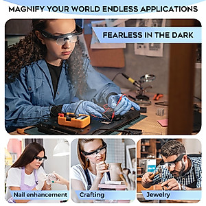 Dilzekui Magnifying Glass with Light 1.5X to 5.0X, Rechargeable Magnifying Glasses Head Magnifier, Lighted Magnifying Glass with Carry Case, 4 Lenses, Magnifying Headset for Close Work Crafts Jewelry