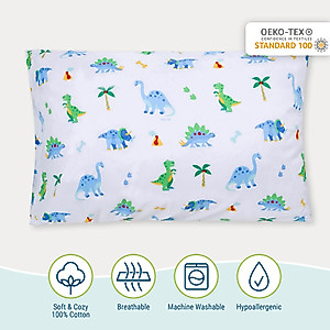 Wildkin 100% Cotton Kids Pillow Case for Boys & Girls, Soft & Breathable Fabric Pillow Cover, Kids Pillowcases Fits Standard Size Pillow, Measures 20 x 30 Inches (Dinosaur Land)