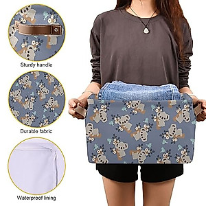 Koala Floral Storage Basket Collapsible Storage Bins Box Cubes Fabric Clothes Hamper Toy Chest Gift Baskets for Shelves Home Shoes Office Nursery with Leather Handles