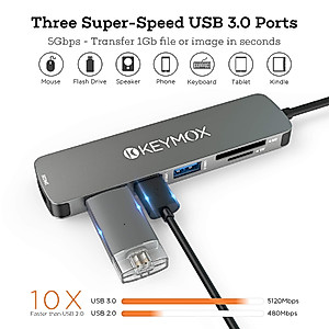 KEYMOX USB C Hub HDMI, MacBook Pro Multiport Adapter USB C Dongle, 4K USB-C to HDMI, 3 USB 3.0 Ports and SD/TF Cards Reader for MacBook Air Pro ChromeBook Pixel Matebook XPS (AZDS283)