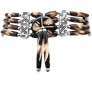 outROAR Gear American Indian Style Bone Choker Necklace, 4 Row Brown/White Striped Traditional Hairpipe Beads, Unisex Adjustable