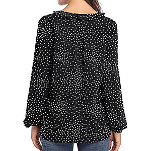 VIISHOW Black Dot Polka Dot Tops Fashion Casual V Neck Ruffled Womens Blouse (Black Dot, Medium)