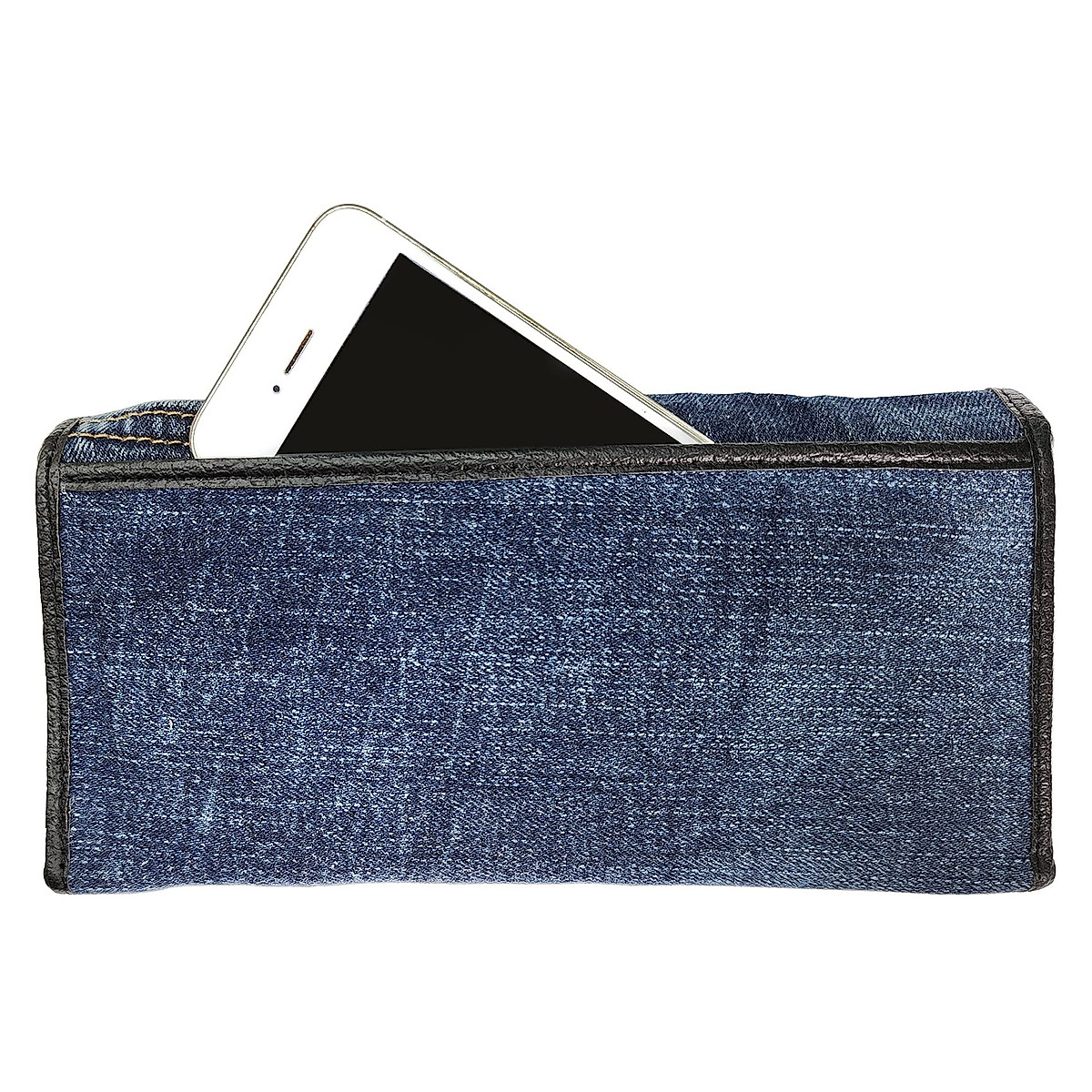 Up-cycling Blue Denim Tri-fold Large Capacity Long Wallet Wristlet Purse Clutch for Women (Dark)