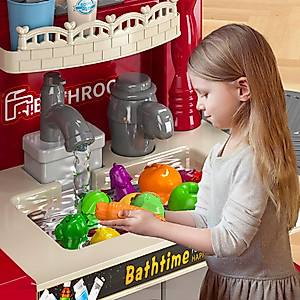 TEMI Pink Kitchen Playset for Kids Ages 4-8 - Toddler Toys for Indoor & Outdoor Play, Kitchen Set for Girls & Boys