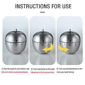 UD Apple Kitchen Timer Cute Manual, Stainless Steel Metal Mechanical Visual Countdown Cooking Timer with Loud Alarm for Kitchen Cooking Baking Sports Kids (Apple), A003