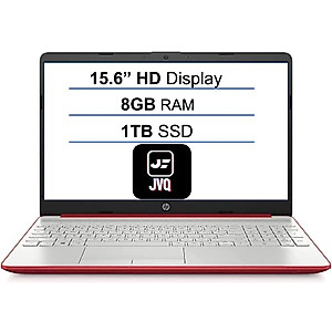 HP Laptop, 15.6" HD Display, Intel Pentium Gold 6405U 2.4 GHz Processor, 8GB DDR4 RAM, 1TB SSD, SD Card Reader, Webcam, HDMI, Wi-Fi, RJ-45, USB-C, Windows 11 Home, Red, JVQ MP