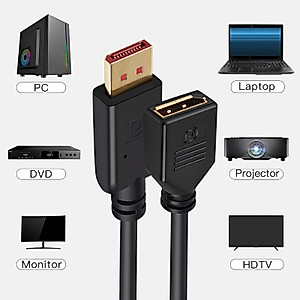 FUJIAXUN Displayport Extension Cable 1FT,4K DP Extender Cable(4K@60Hz,2K@144Hz, 2K@165Hz), Straight DP Male to DP Female 1.2 Cable,Compatible with Computer Desktop Laptop PC Monitor (Type-s)