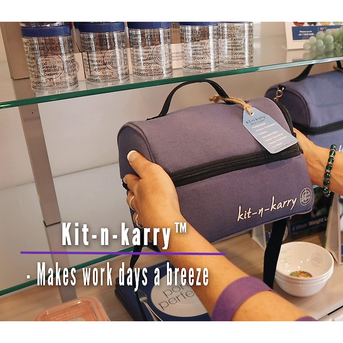 Kit-n-Karry Portion Control Containers with Lunch Bag Included - Lunchbox, Stackable Snack Containers, Insulated Pail, Ice Brick, Portable Cutlery Kit, Dressing Container and Napkin