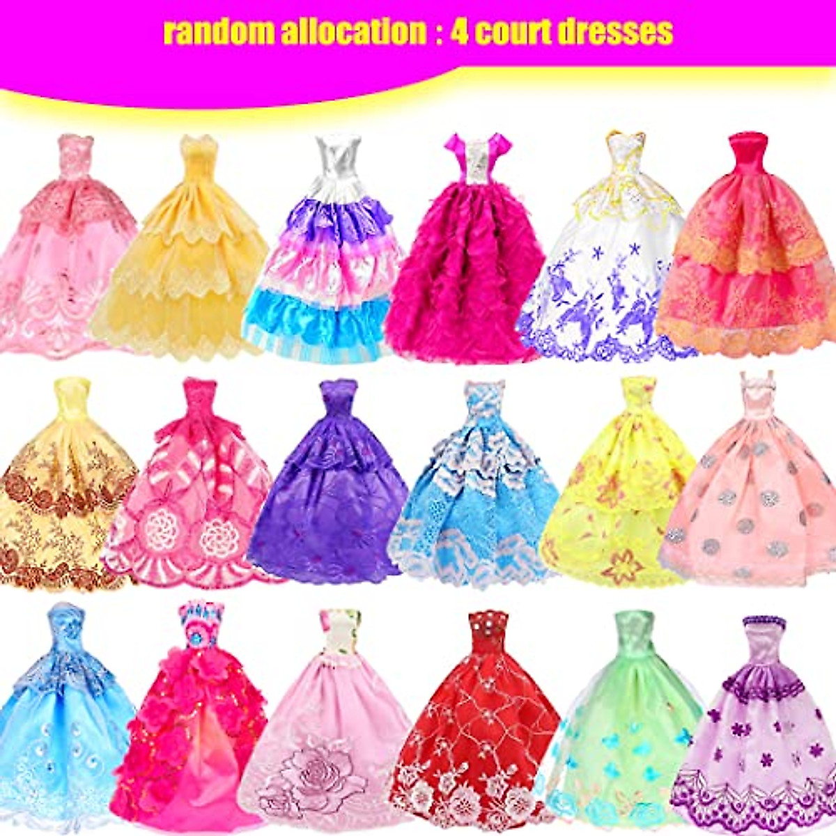 39 PCS Doll Clothes and Accessories Including 3 Wedding Gown Dresses, 5 Mini Dress, 3 Fashion Doll Clothes, 3 Blouses Pants, 1 Dog & 24 Accessories for 11.5 inch Fashion Girl Doll