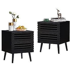 PHOYAL Nightstand Set of 2, End Side Table Modern Farmhouse Nightstand Modern Wood Accent Side Table Night Stands, Nightstand with Storage Drawer for Bedroom Living Room 2-Pack, Black - 2