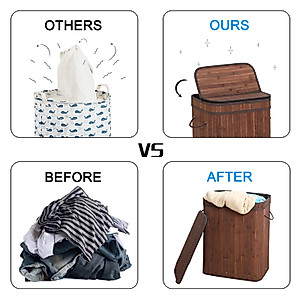 Sophia & William Laundry Hamper with Lid, 72L Bamboo Laundry Basket with Removable Liner, Collapsible Storage Dirty Clothes Basket with Handles for Laundry Bedroom, Dark Brown