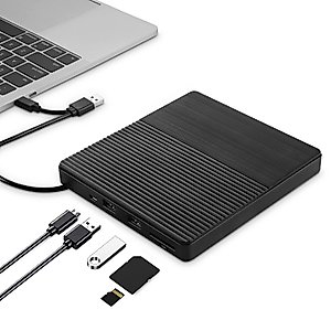 intendvision External CD DVD Drive USB 3.0 Type-C CD-RW DVD-R Combo Burner with SD/TF Slot, 2 USB 2.0 Port for PC Laptop Computer Mac Windows 11/10/8/7